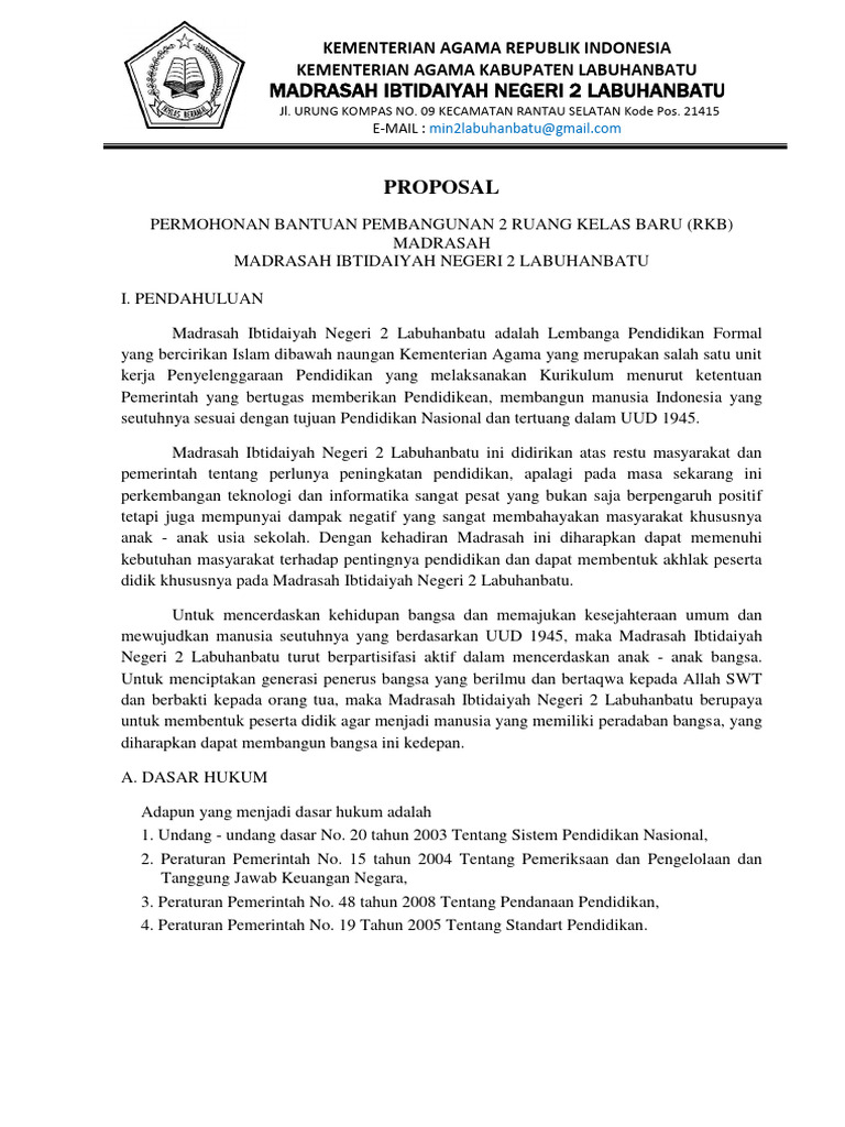 PROPOSAL Renovasi Ruang Kelas MI Pada MIN 2 | PDF