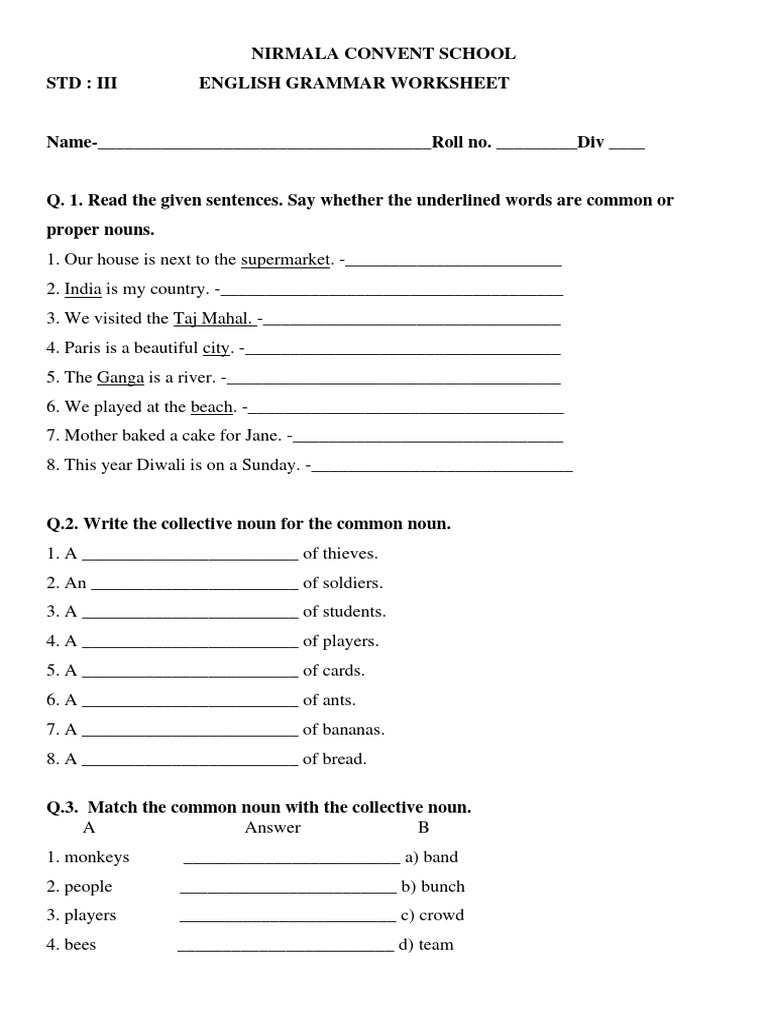 STD 3 Grammar Worksheet | PDF | Language Arts & Discipline | Foreign ...