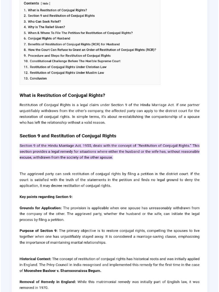 Restitution of Conjugal Right | PDF