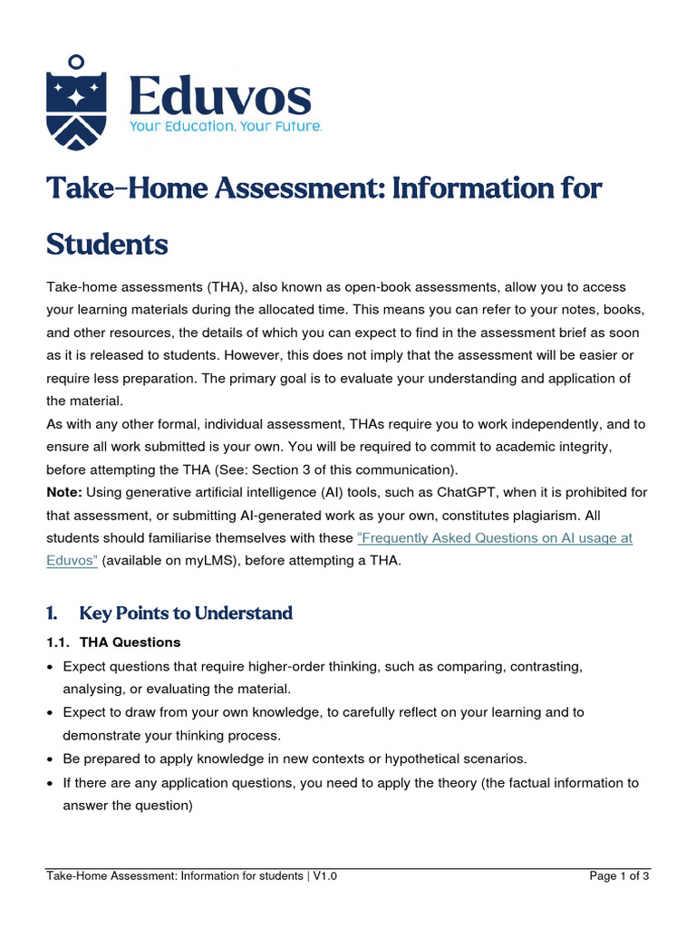 Take Home Assessment Information for students | Download Free PDF ...
