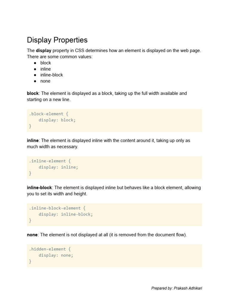 3.6. Display Properties, Spacing, Positioning | Download Free PDF | Html Element | Computing