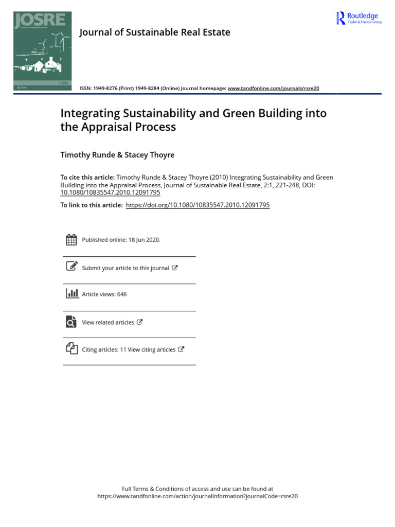 Integrating Sustainability and Green Building Into The Appraisal ...