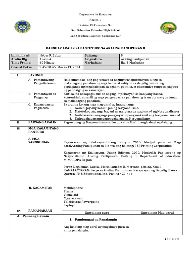AP8_Lesson plan_quarter 3 | PDF