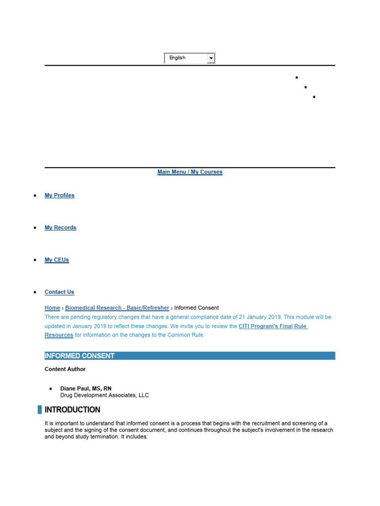 Citi Informed Consent | PDF | Institutional Review Board | Informed Consent