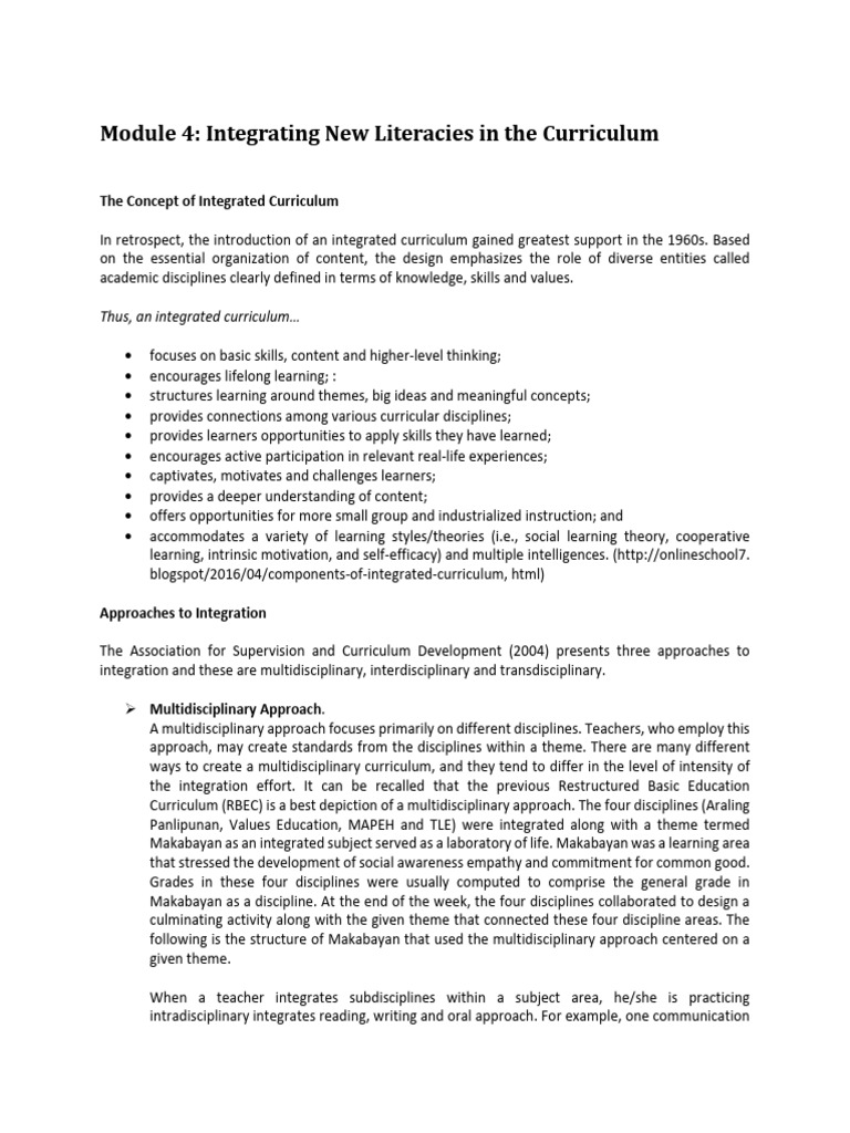 Module 4 Integrating New Literacies in The Curriculum | PDF ...