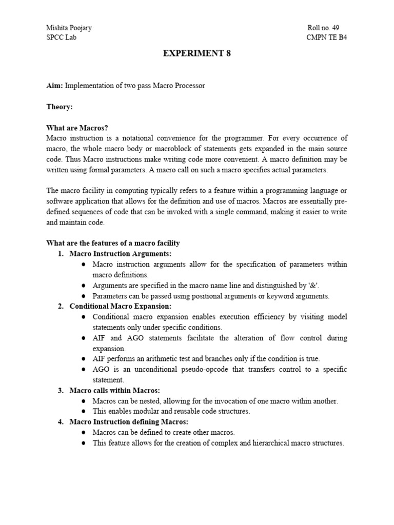 Mish SPCC Ex8 | PDF | Macro (Computer Science) | Parameter (Computer Programming)