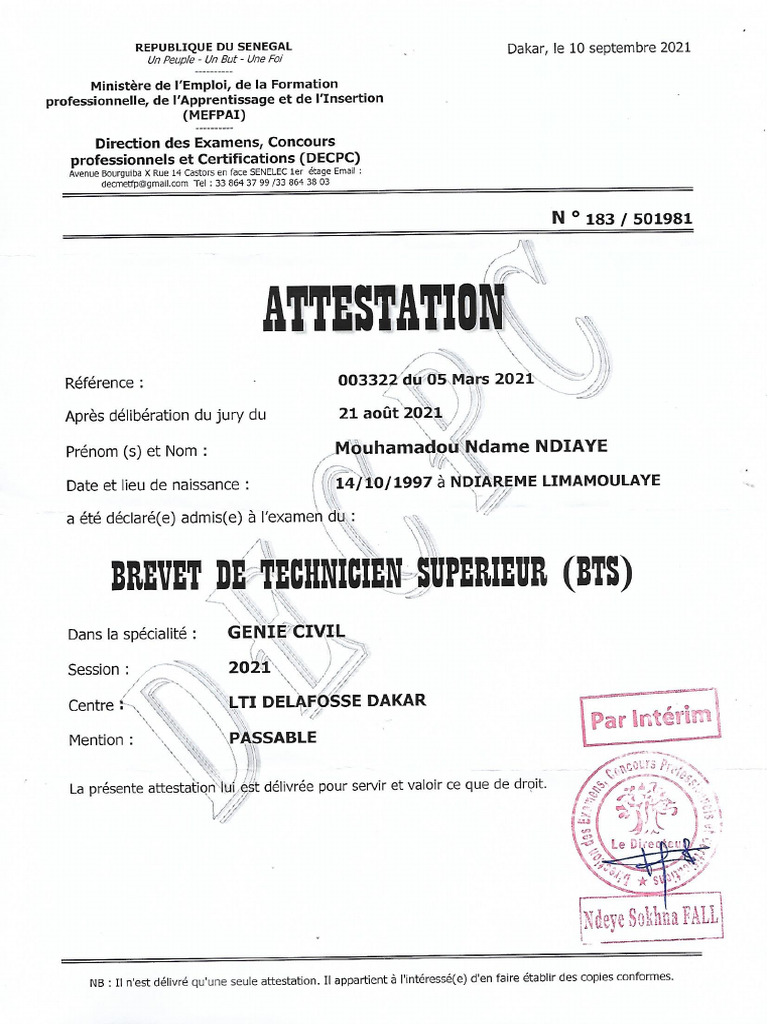 Attestation BTS | PDF