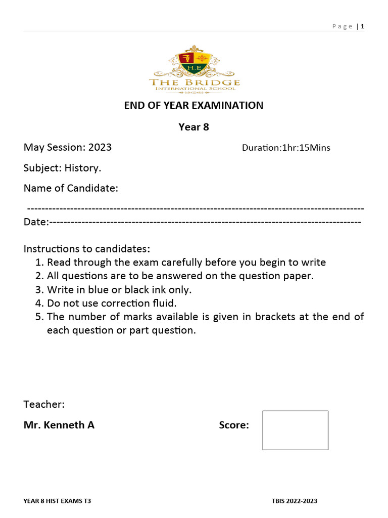 End of Year Year 8 History. | PDF | Travel | Science & Mathematics