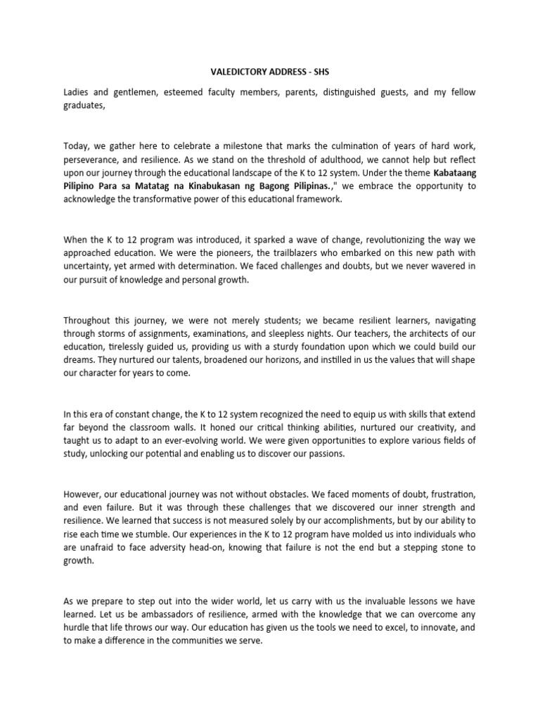 Valedictory Address - Shs | PDF | Cognition