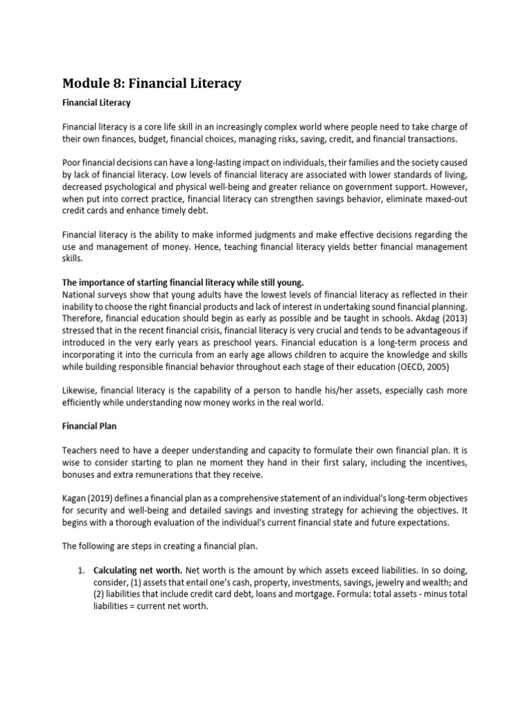 Module 8 Financial Literacy | PDF | Insurance | Life Insurance