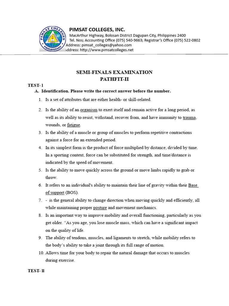 Pathfit 2 Semi Final Exam | PDF | Physical Fitness | Physical Exercise