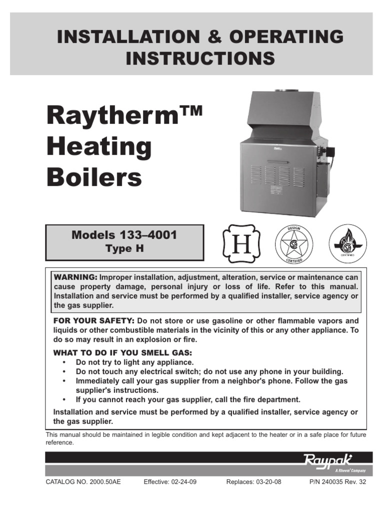 Boiler Manual Raypak Raytherm | PDF | Chimney | Boiler