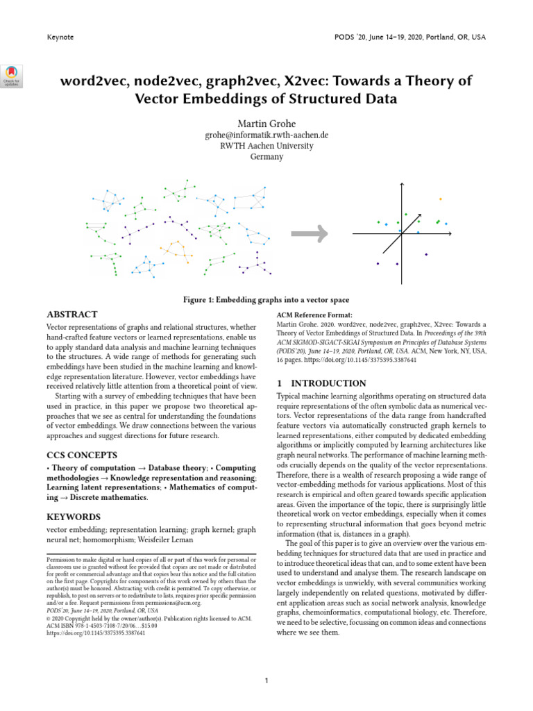 Word2vec, Node2vec, Graph2vec, X2vec - Towards A Theory of Vector Embeddings of Structured Data ...