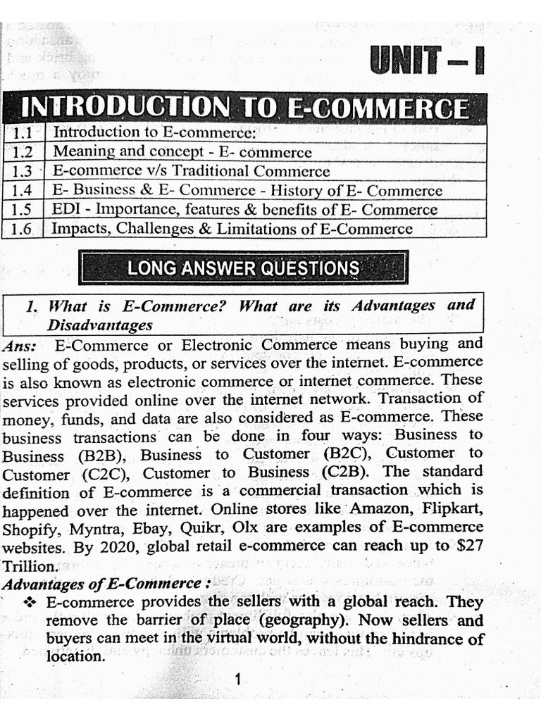 Unit-1 - Introduction of E-Commerce | PDF
