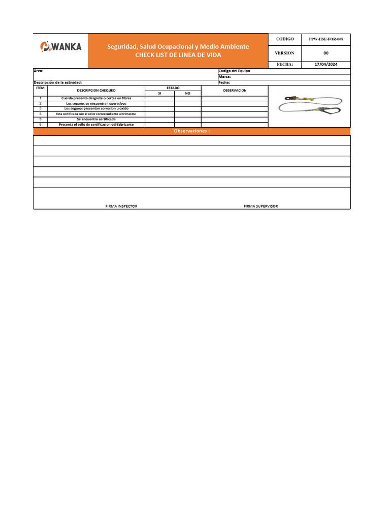 Check List de Línea de Vida | PDF