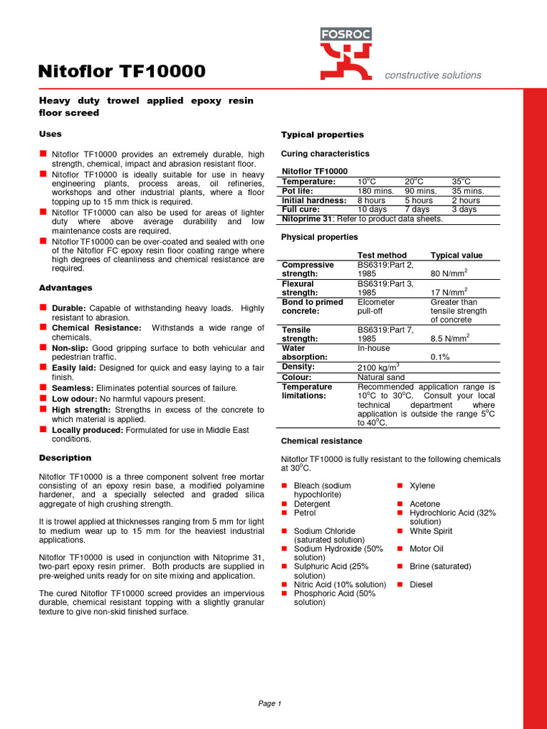 TDS Nitoflor TF10000 Saudi Arabia | PDF | Concrete | Epoxy