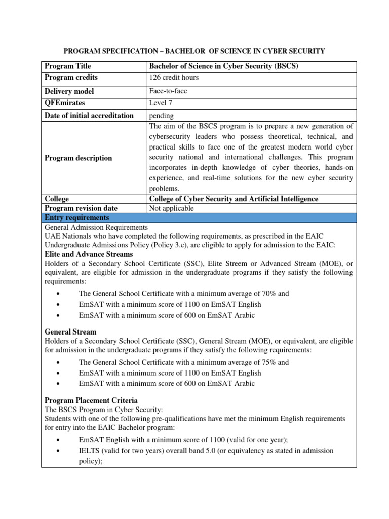Appendix C - Program Specification - BSCS | Download Free PDF ...
