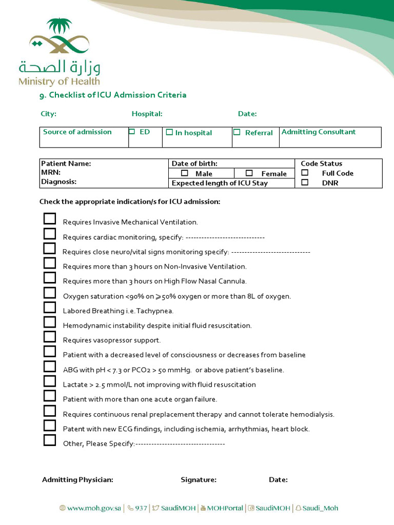 Adult ICU Triage Admission and Discharge Criteria | PDF