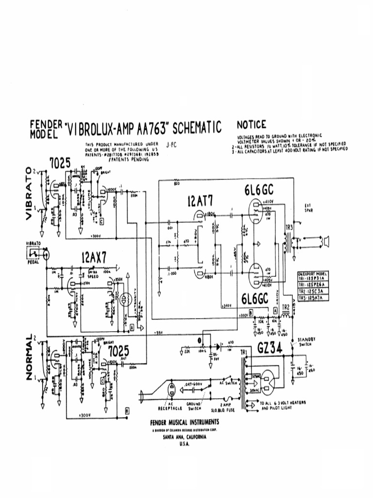Fender Vibrolux Aa763 Schematic | PDF