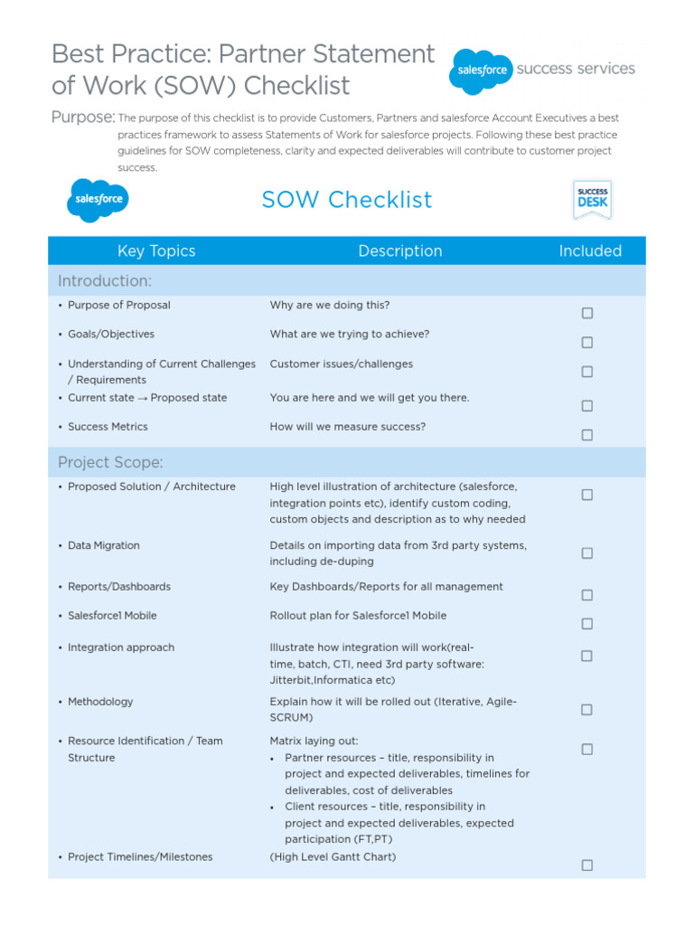 SOW Checklist | PDF | Software Development Process | Information Technology
