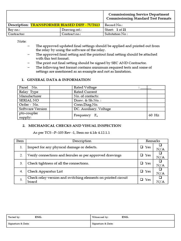 7ut - Transformer Diff Relay Test | PDF | Direct Current | Relay