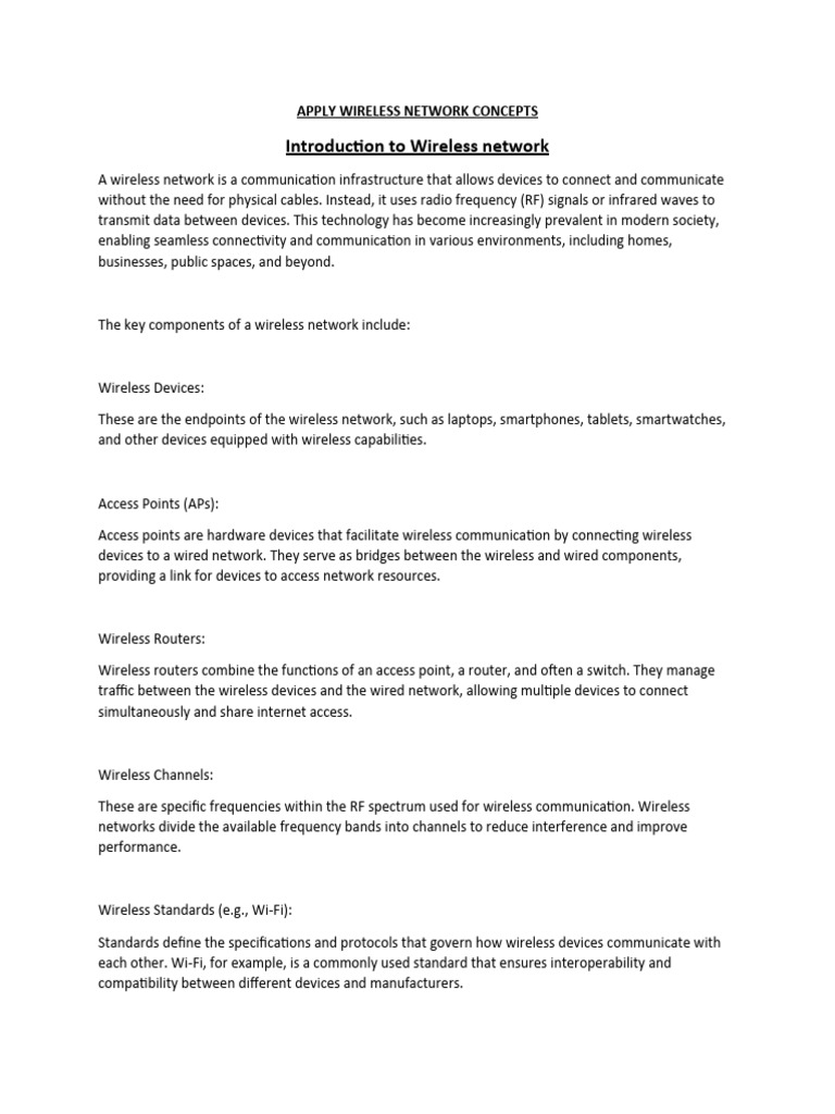 APPLY WIRELESS NETWORK CONCEPTS | PDF | Computer Network | Wireless Network