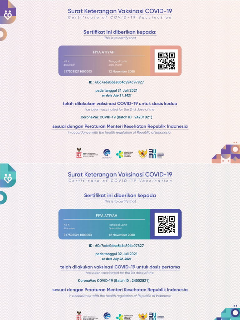 Sertifikat Vaksin 1 Dan 2 Fiya Pdf