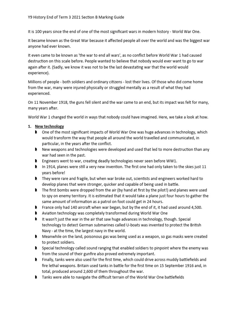 Effects of WW1 Summary | PDF | World War I | Violent Conflict