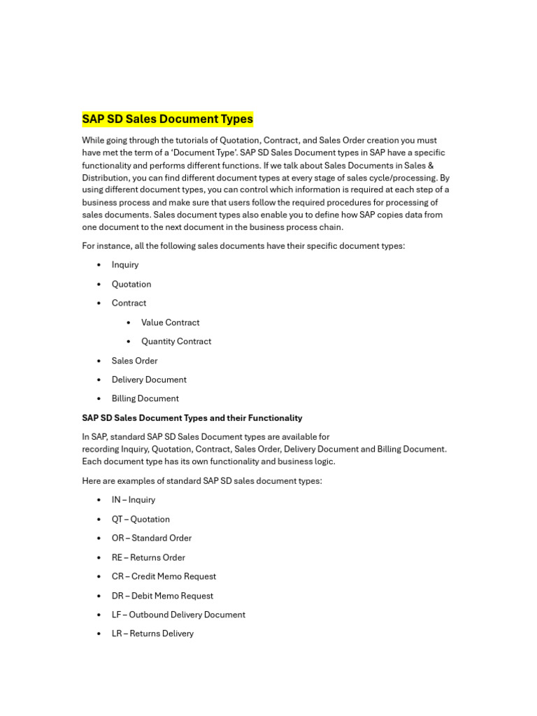 Sales Document Type - VOV8 | PDF | Sales | Customer