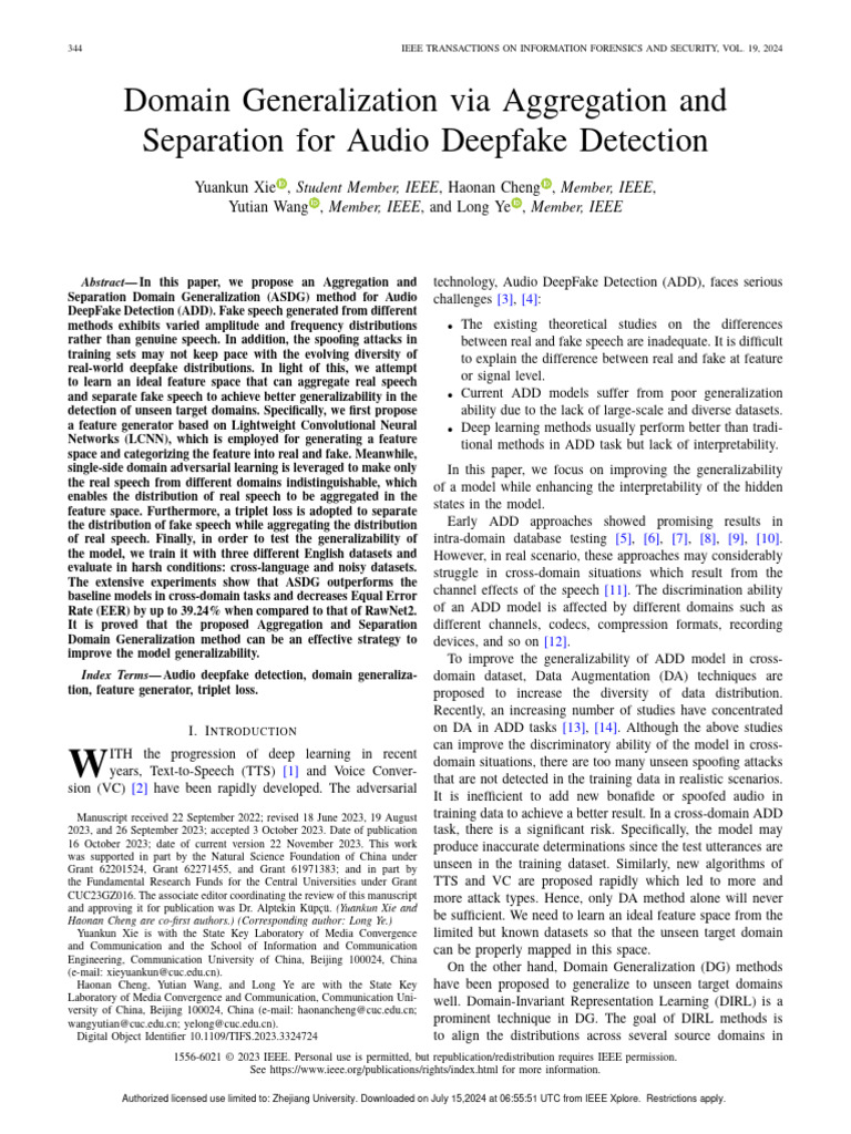 Domain Generalization Via Aggregation and Separation For Audio Deepfake ... Domain Generalization Via Aggregation and Separation For Audio Deepfake ...