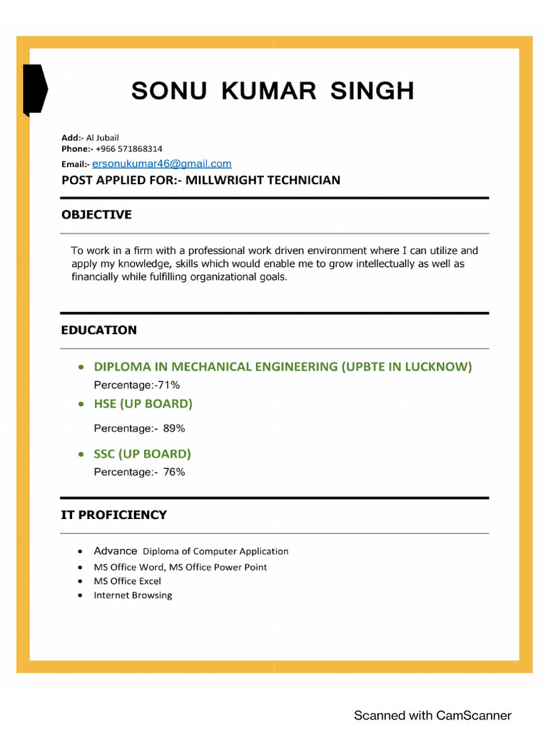 Sonu Millwright Tech - CV | PDF