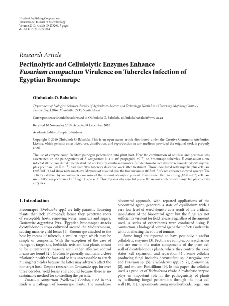 Pectinolytic and Cellulolytic Enzymes Enhance | PDF | Fungus | Infection