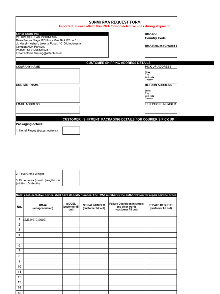 SUNMI RMA Form - IDN | PDF