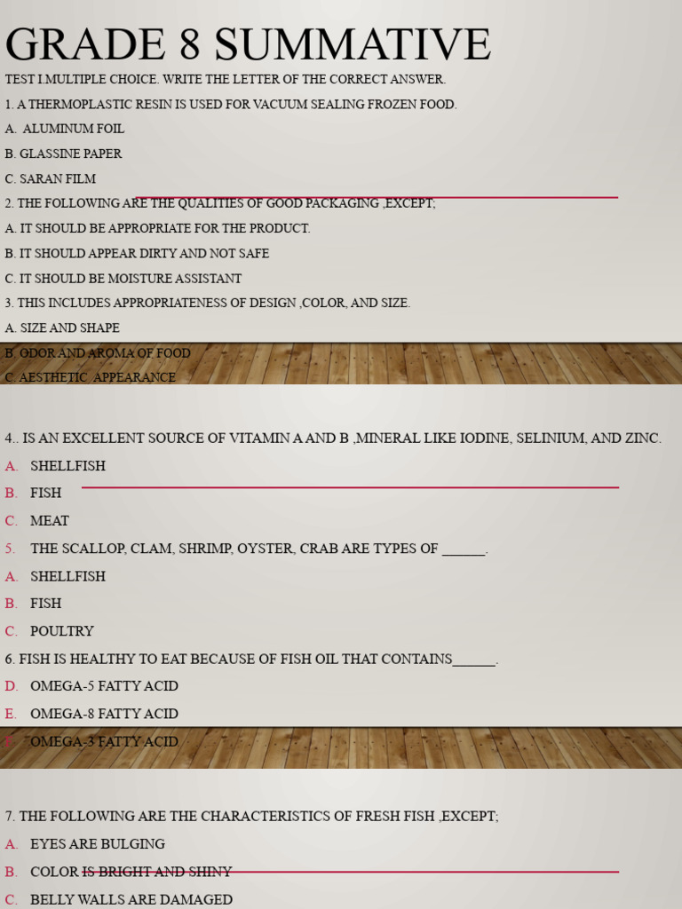 Grade 8 Summative 2ND WEEK PPT | PDF | Shellfish | Food Industry