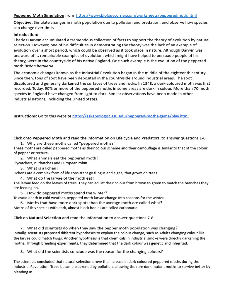 Peppered Moth Evolution Simulation | PDF | Biological Evolution | Biology