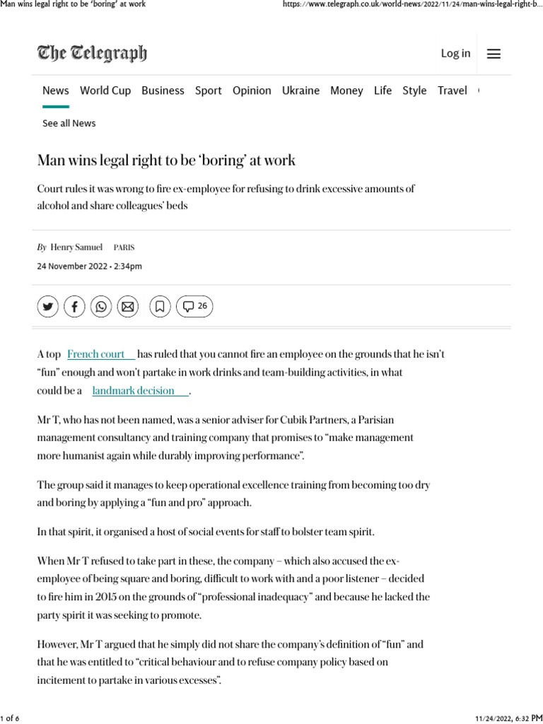 Man Wins Legal Right To Be Boring' at Work | PDF | Justice | Crime ...