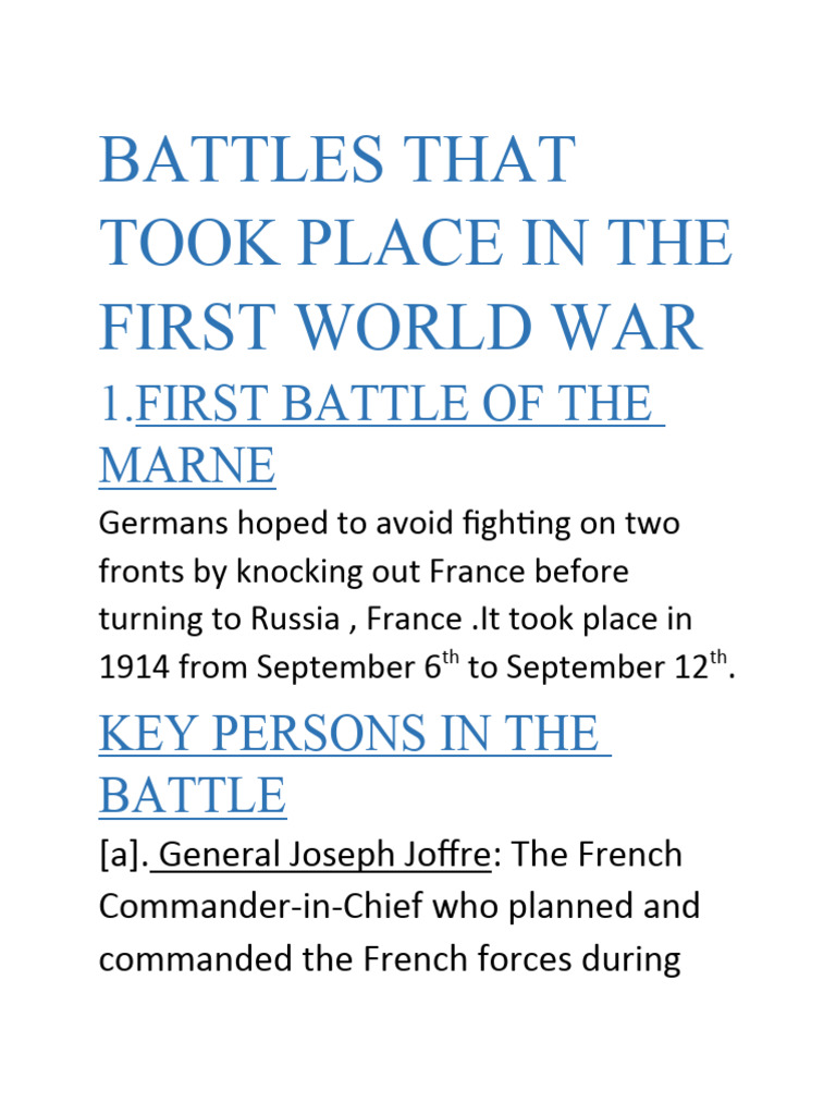 Battles That Took Place in The First World War | PDF | Gallipoli ...