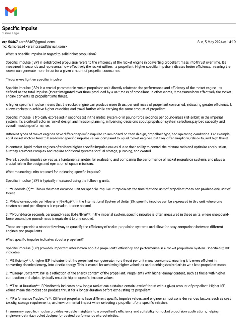 Specific Impulse | PDF | Rocket Propellant | Rocket Engine