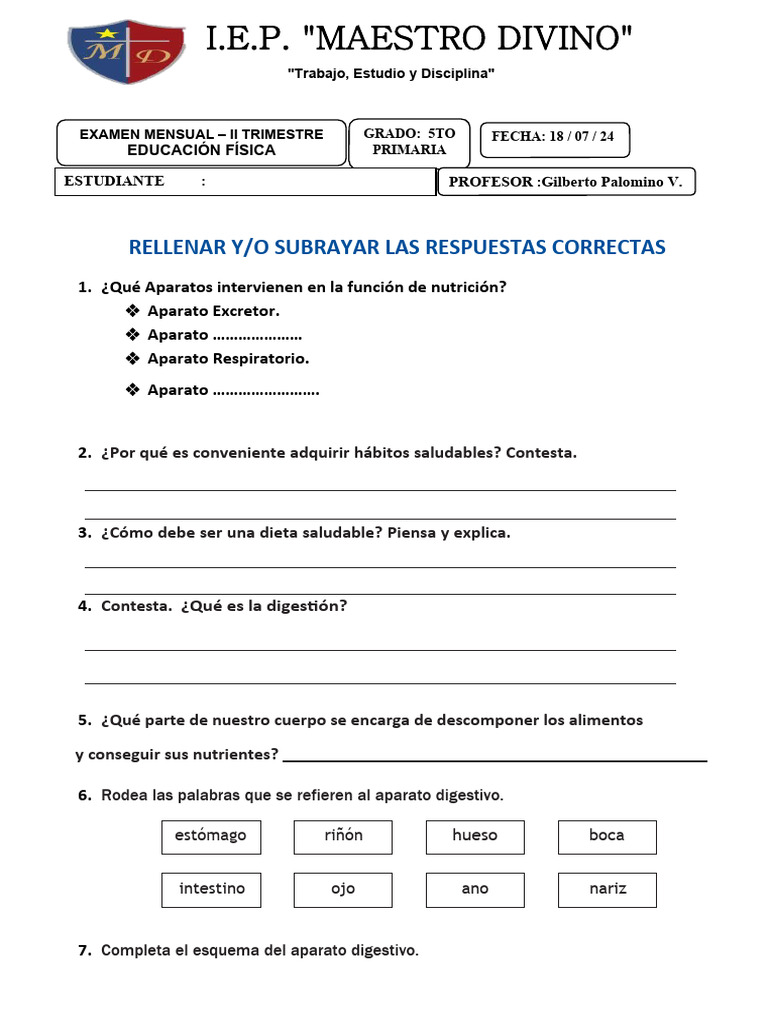 Nutrición y Hábitos Saludables en 5to | PDF | Salud y bienestar ...