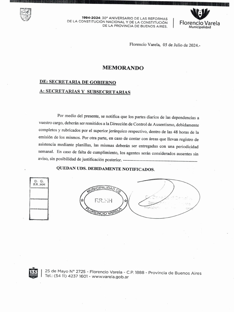 Memo Entrega Partes-Planillas | PDF