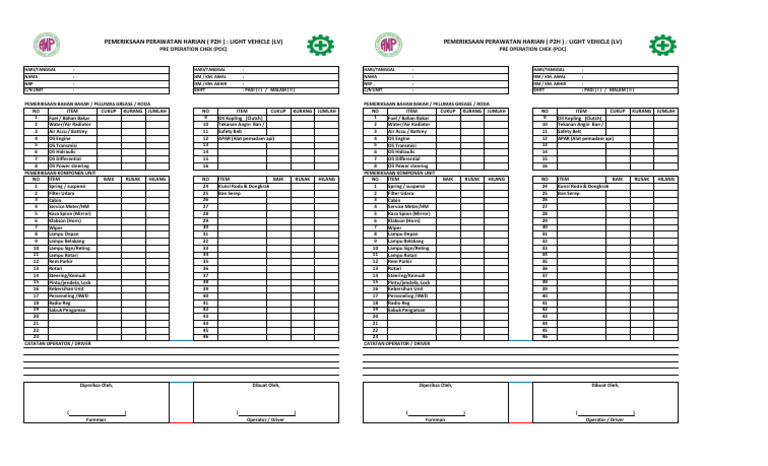Form P2H Unit Light Vehicle (LV) | PDF