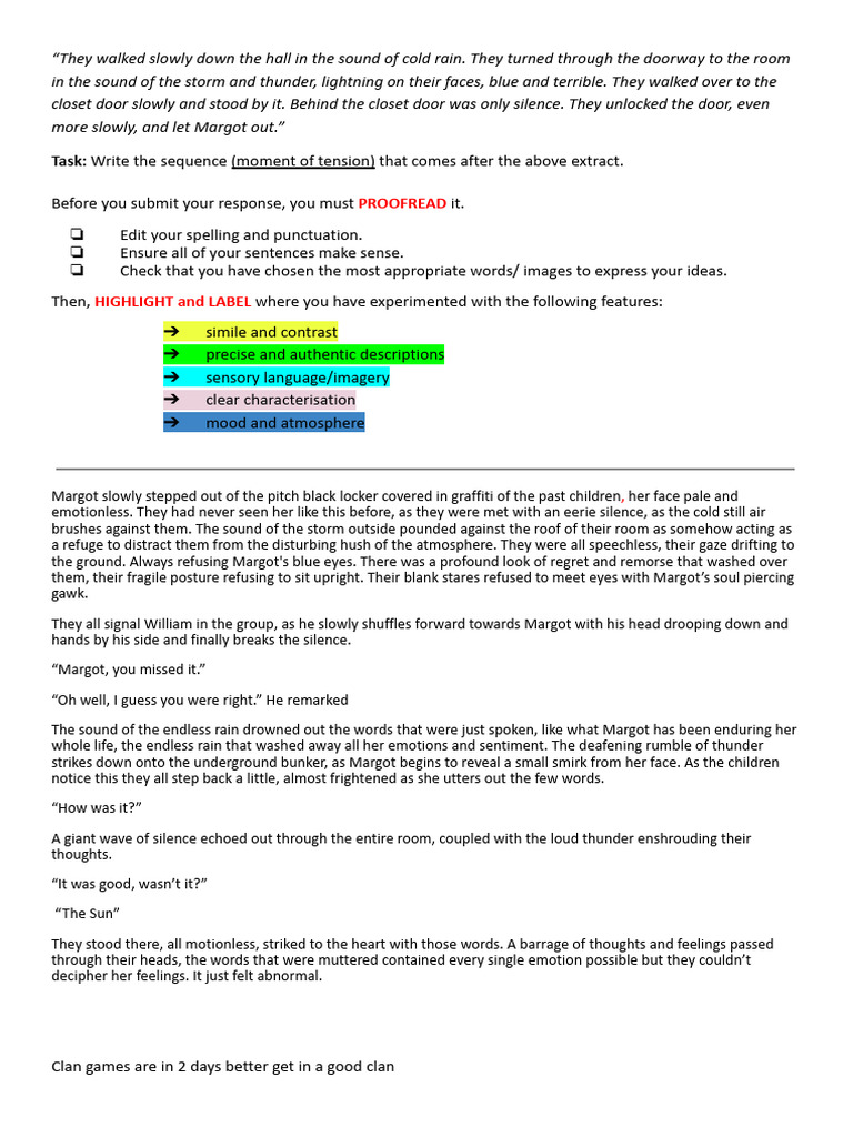 Homework Task - All Summer in A Day | PDF