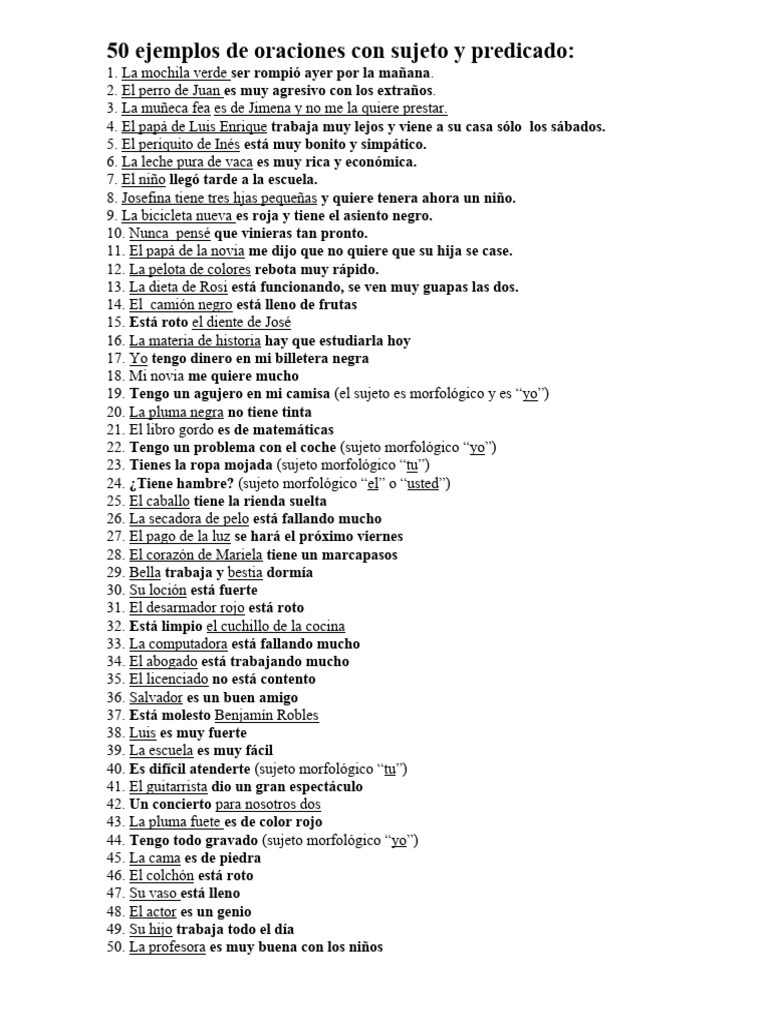 50 Ejemplos de Oraciones Con Sujeto y Predicado | PDF | Arte