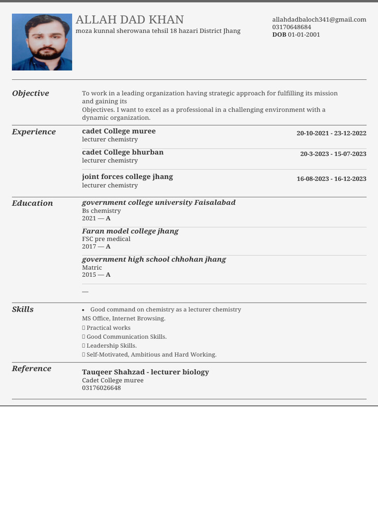 Allah Dad Khan Resume | PDF