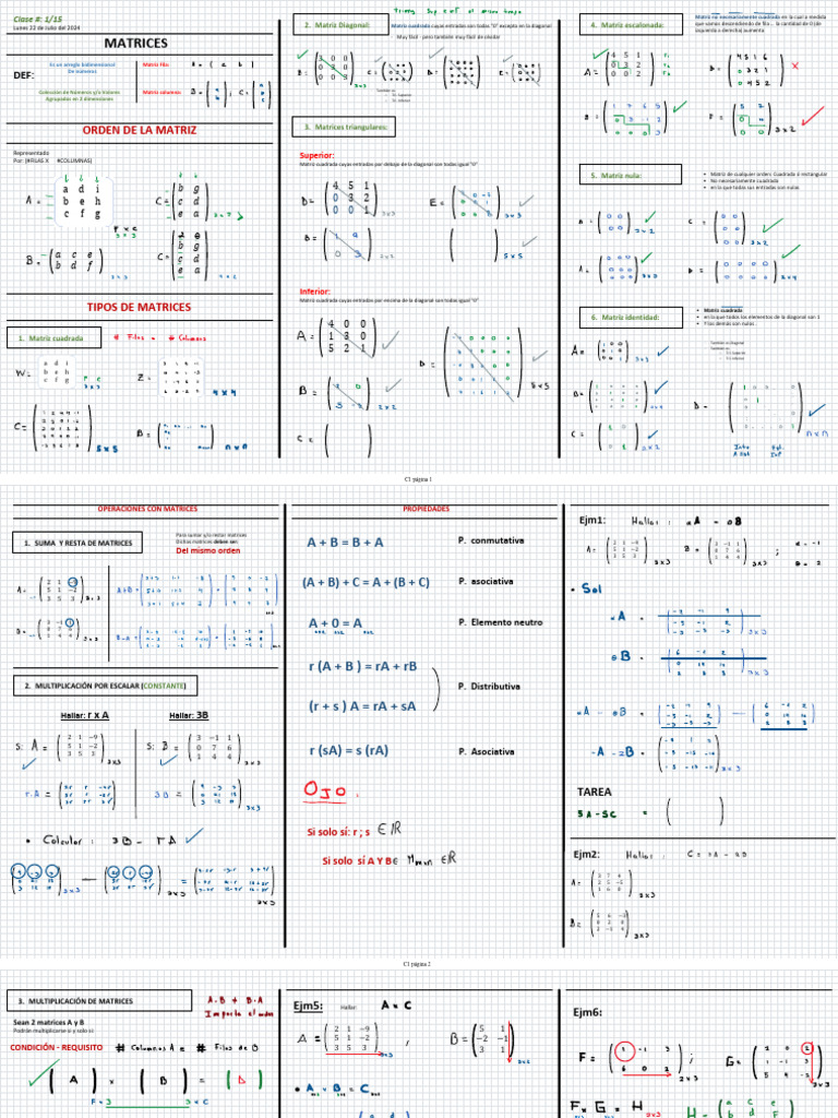 C1 - Matrices Parte 1 - Tipos - Suma y Multiplicación | PDF | Matriz ...