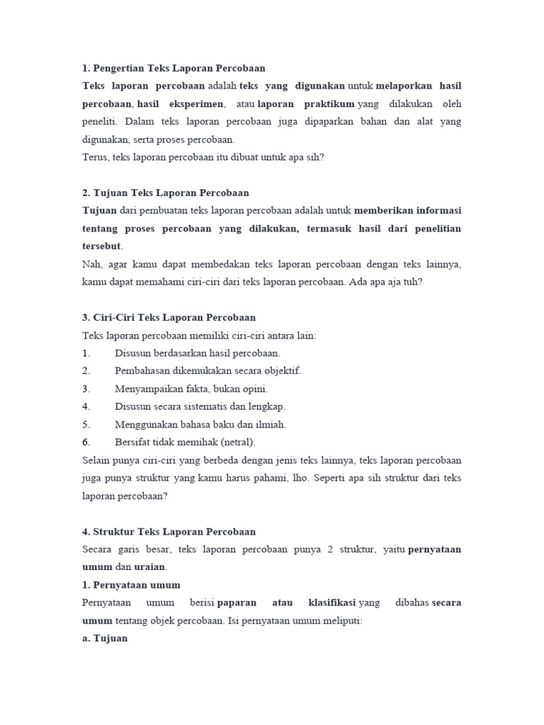 Pengertian Teks Laporan Percobaan | PDF | Seni & Disiplin Bahasa | Kajian Bahasa Asing