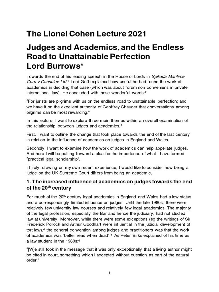Lionel Cohen Lecture 2021 Lord Burrows | PDF | Judgment (Law) | Judge