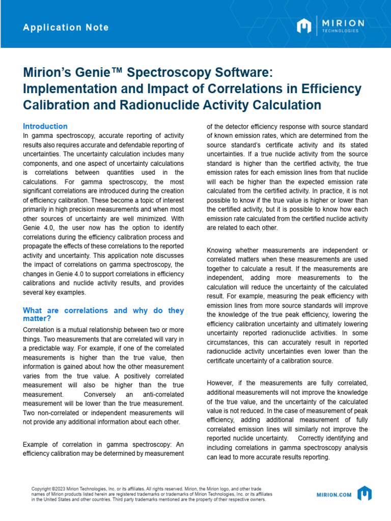 Miri1009 Appnote Correlations Final2 | PDF | Calibration | Radionuclide
