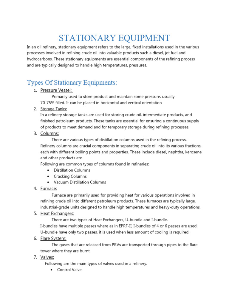 Stationary Equipment | PDF | Oil Refinery | Petroleum