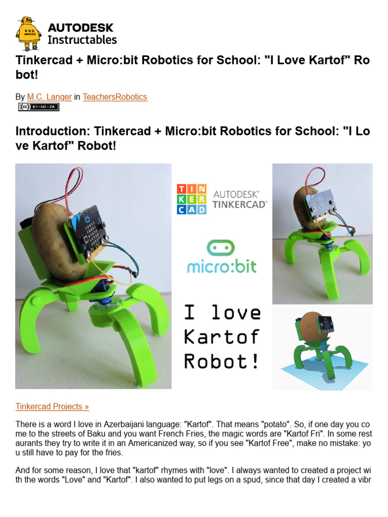 Tinkercad + Micro:bit Robotics For School: "I Love Kartof" Robot!: 17 Steps (With Pictures ...